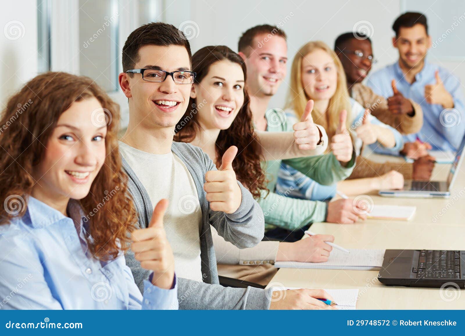 Many Students Holding Thumbs Up Stock Photo - Image of group, education ...