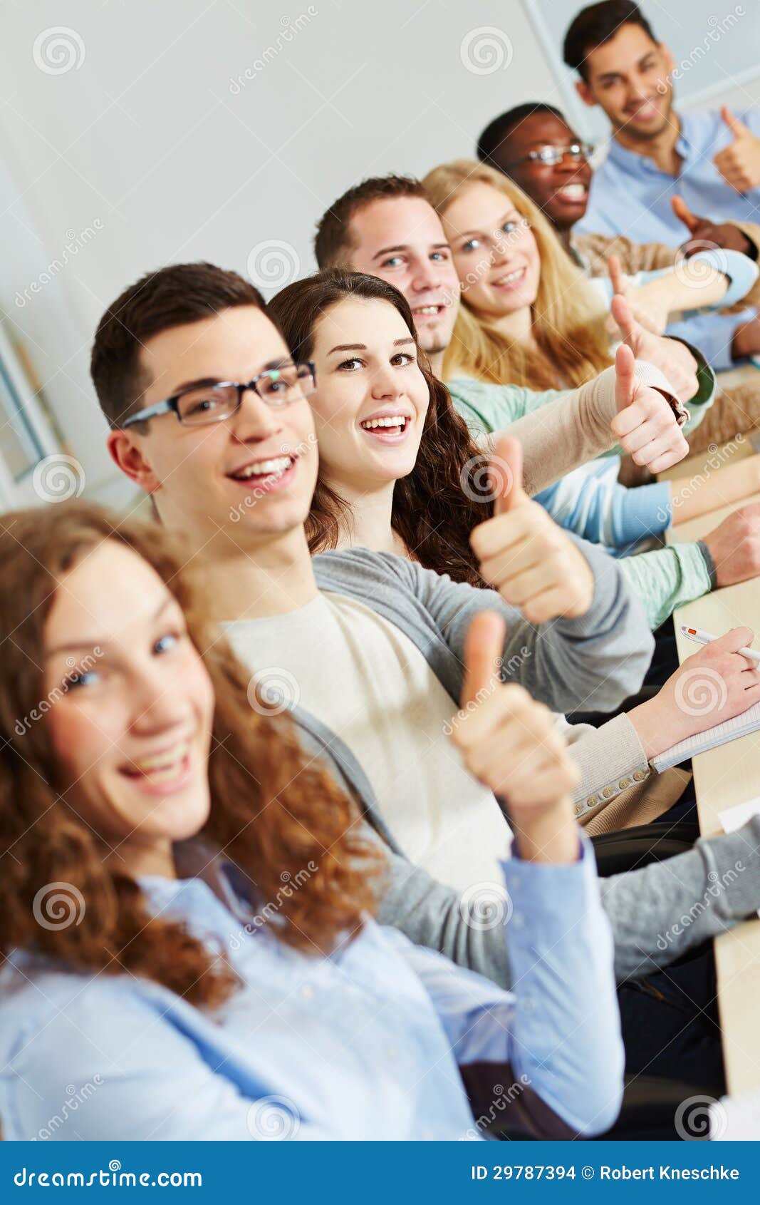 Successful Students Holding Thumbs Stock Photo - Image of group ...