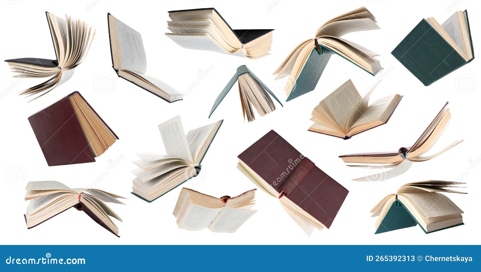 Many Hardcover Books Falling on White Background Stock Image - Image of ...