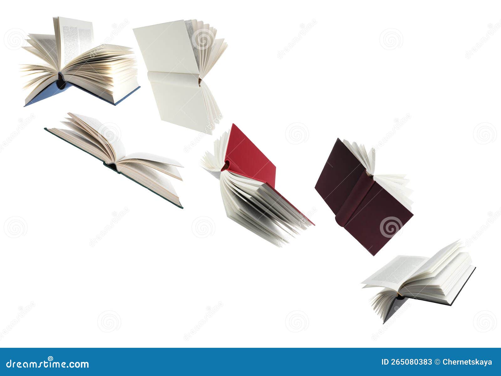 Many Hardcover Books Flying on White Background Stock Image - Image of ...
