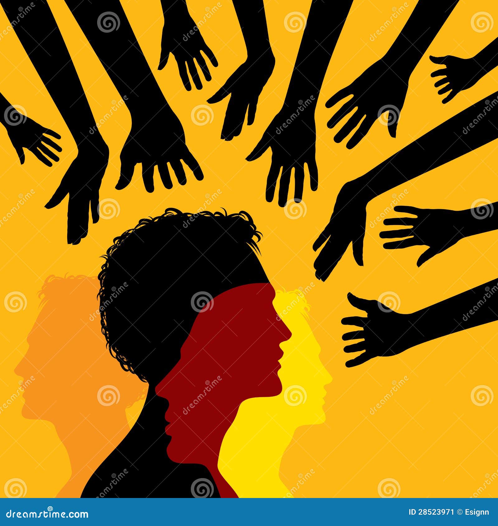 Many Helping Hands and Human Head Stock Vector - Illustration of human ...
