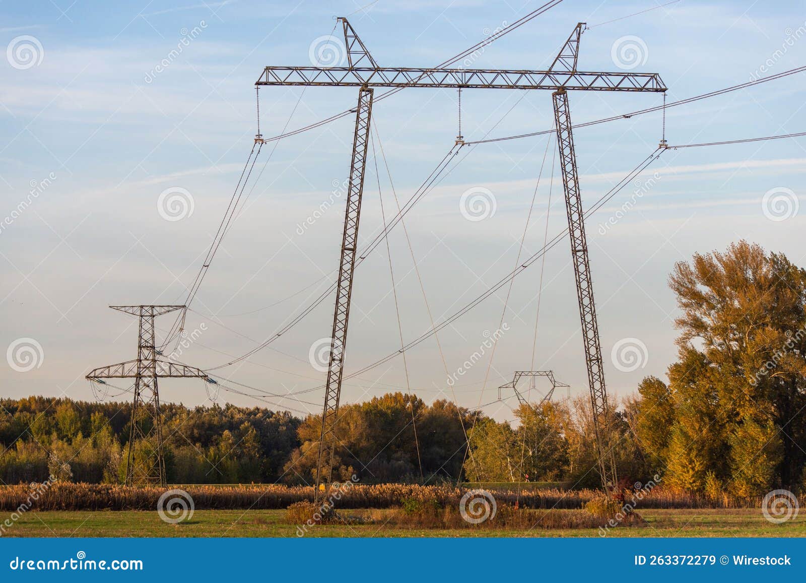 Many High Voltage Electric Power Lines in Hungary Stock Image - Image ...
