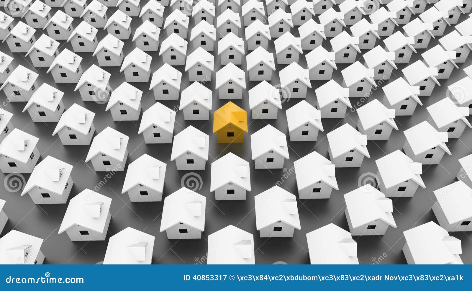 Many houses one is yellow stock illustration. Illustration of back ...