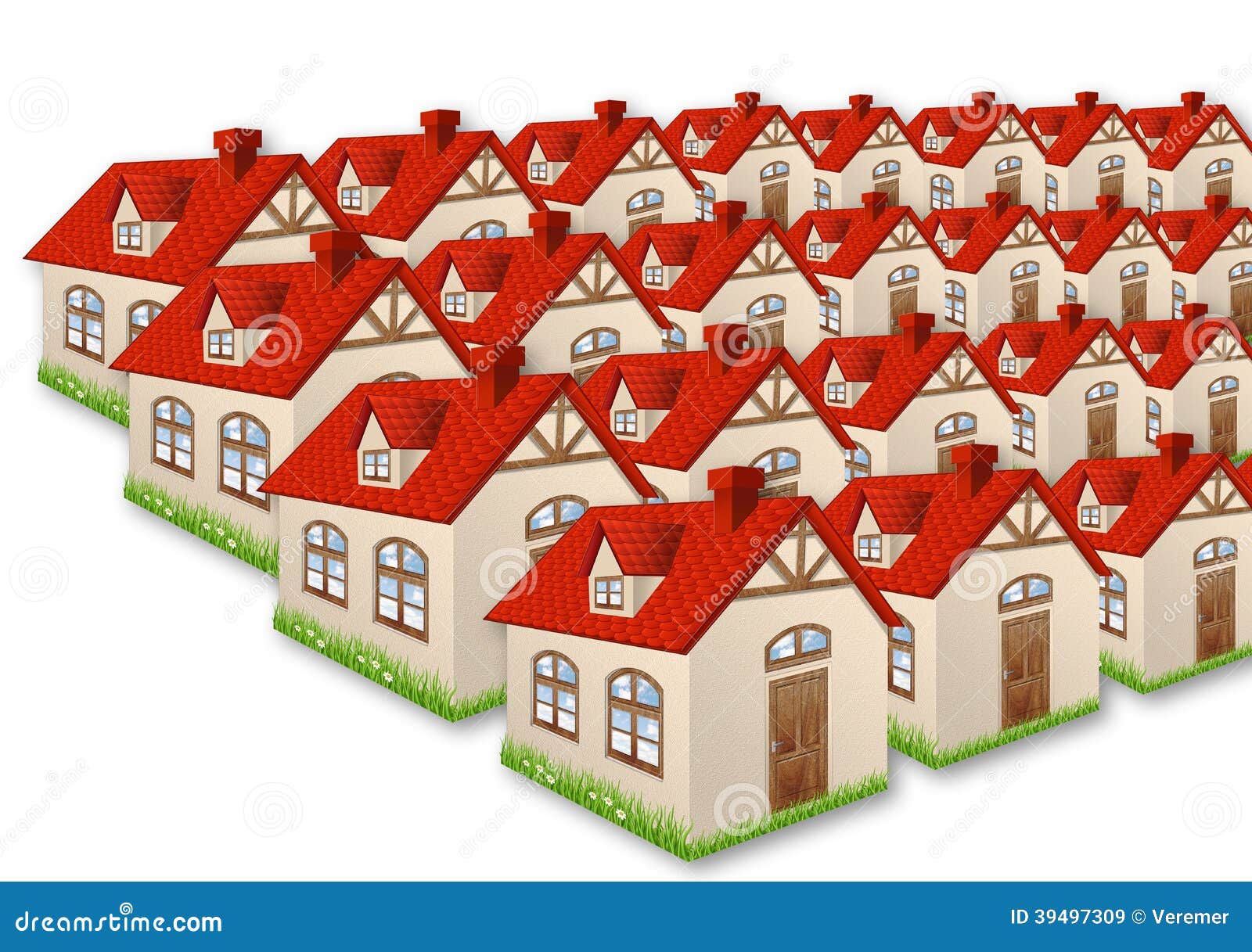Many houses with red roofs stock illustration. Illustration of ...