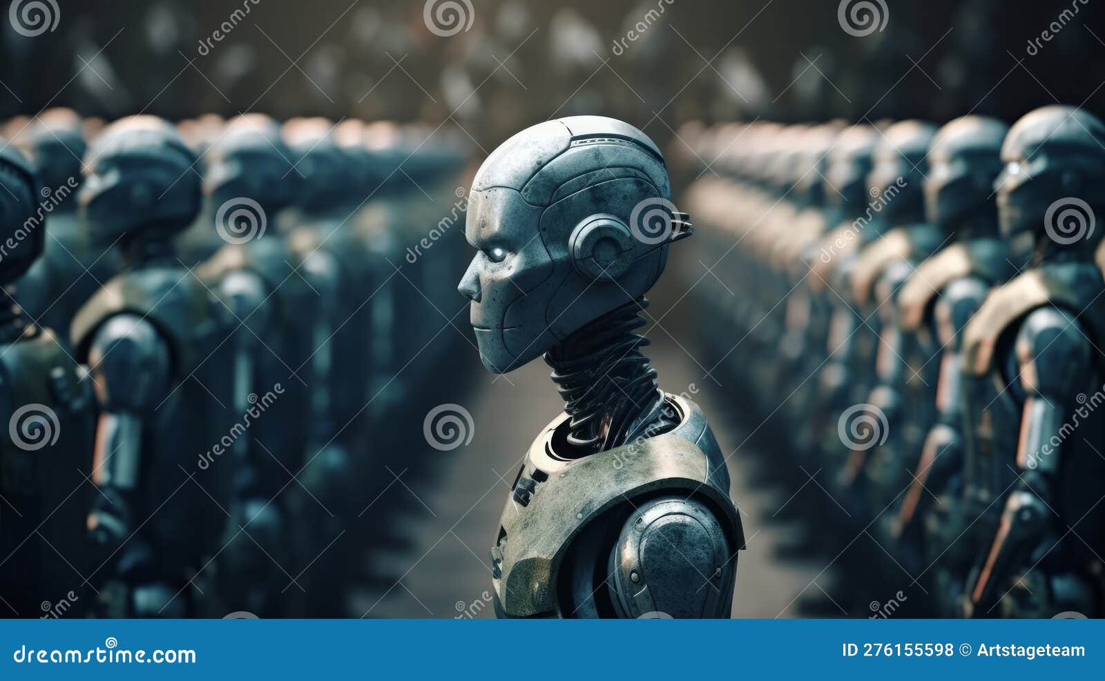 Many Humanoid Robots. Artificial Intelligence Concept. Illustration. Al ...