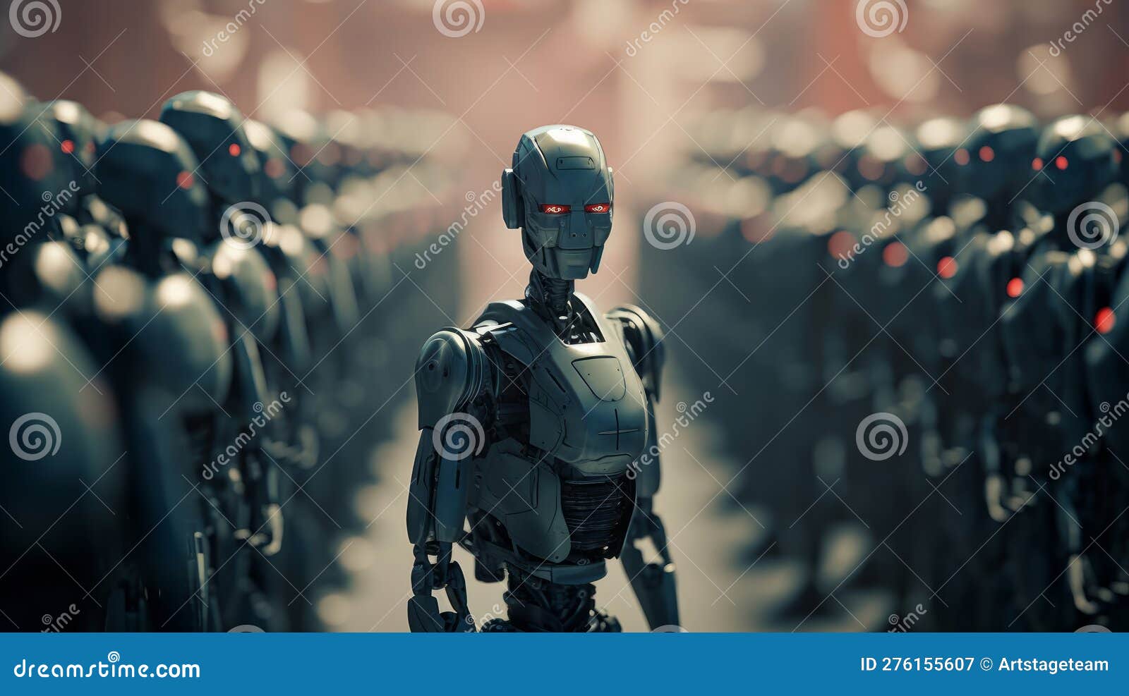 Many Humanoid Robots. Artificial Intelligence Concept. Illustration. Al ...