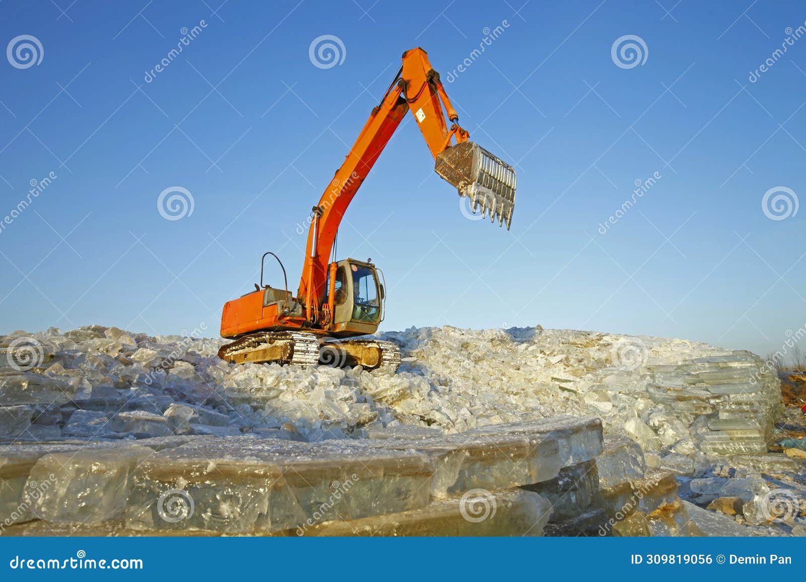 Many Ice Together, Ditching Machine is Working Stock Photo - Image of ...
