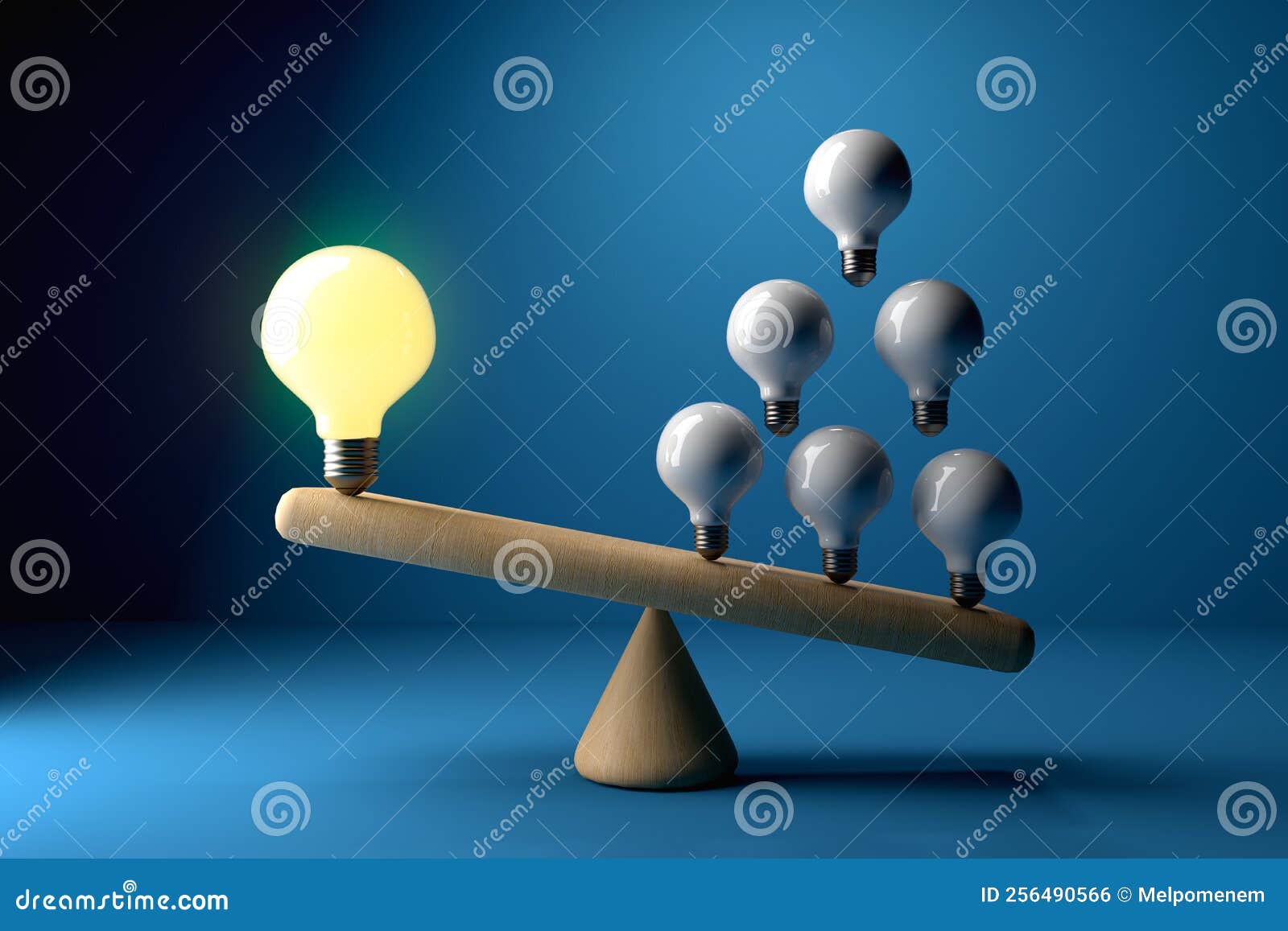 Many Ideas Versus One Big Idea with Light Bulbs - 3D Stock Illustration ...