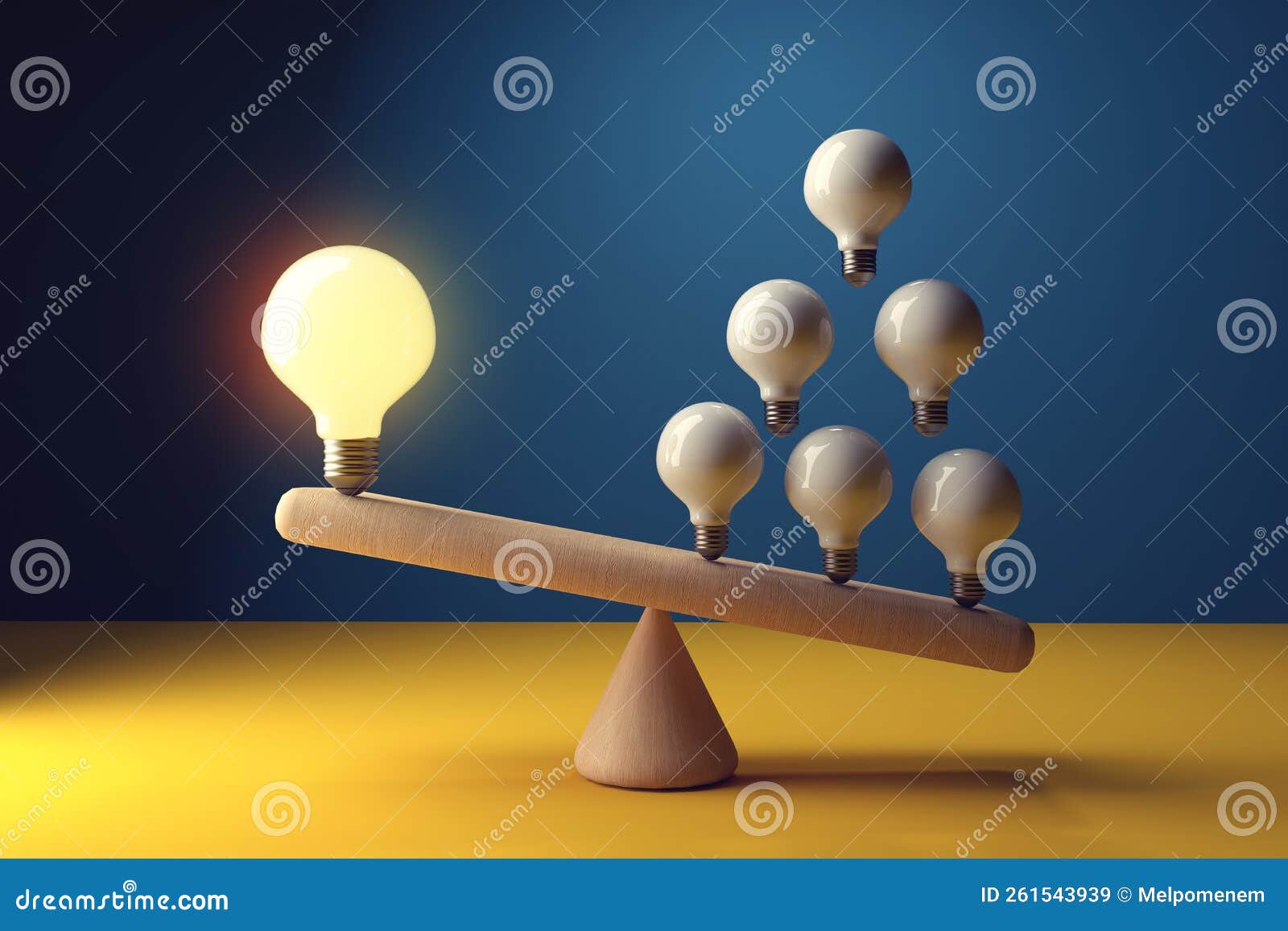 Many Ideas Versus One Big Idea with Light Bulbs - 3D Stock Illustration ...
