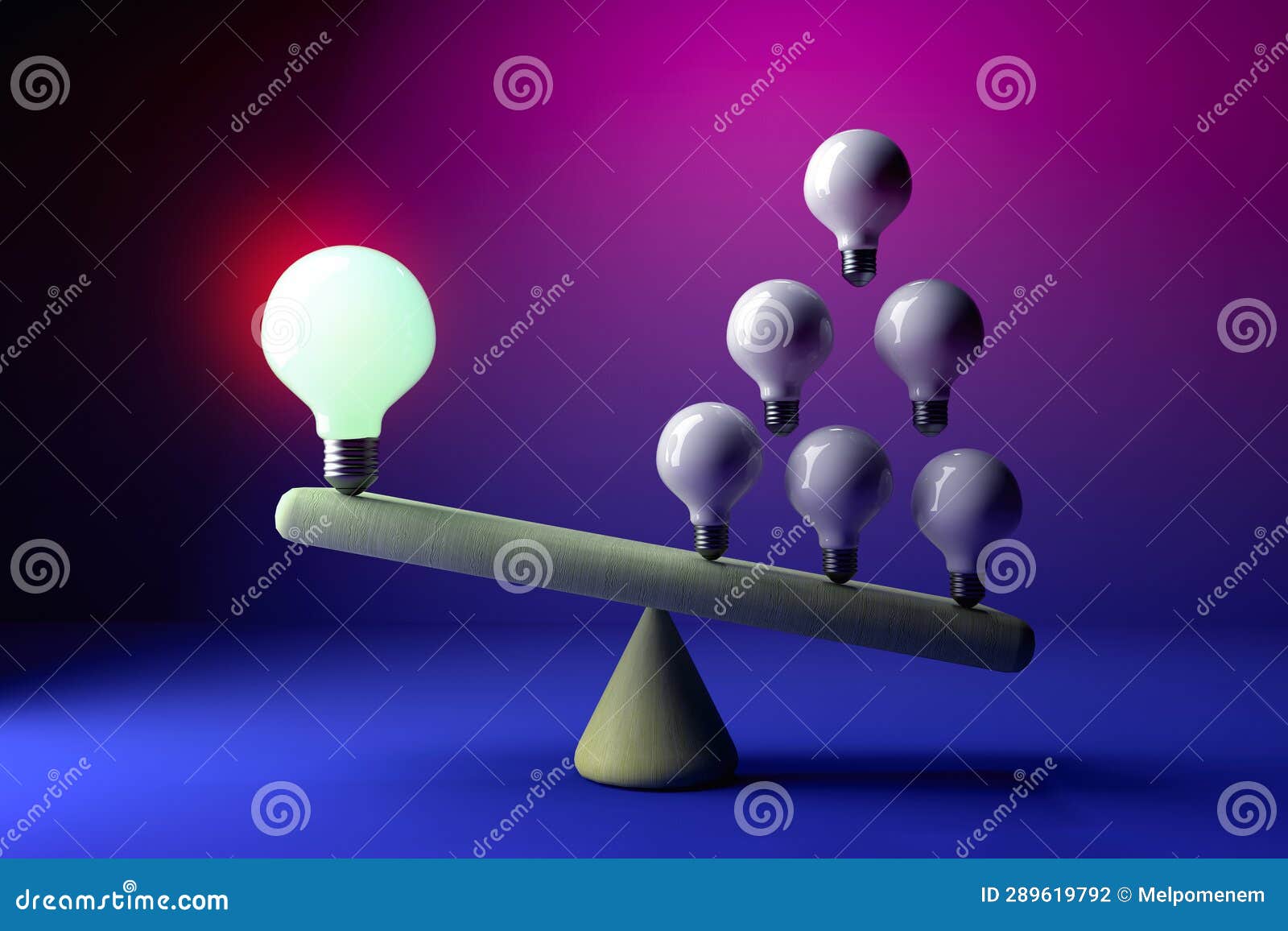 Many Ideas Versus One Big Idea with Light Bulbs - 3D Stock Illustration ...