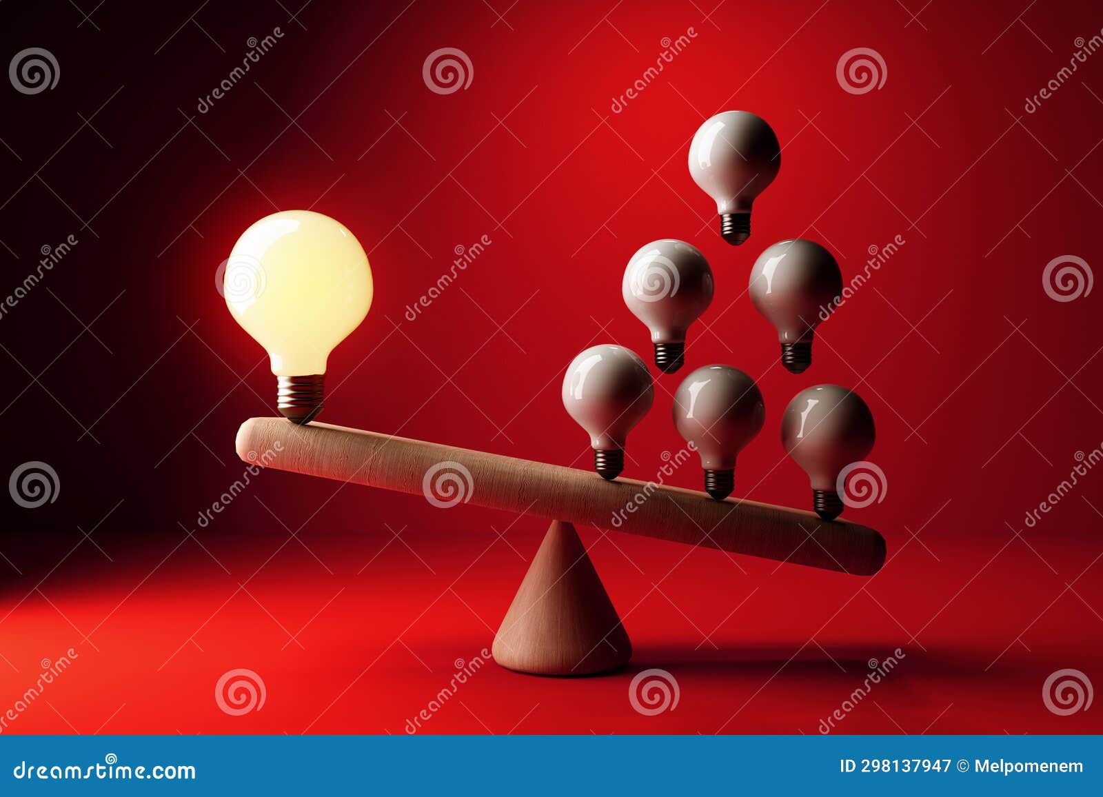 Many Ideas Versus One Big Idea with Light Bulbs - 3D Stock Illustration ...