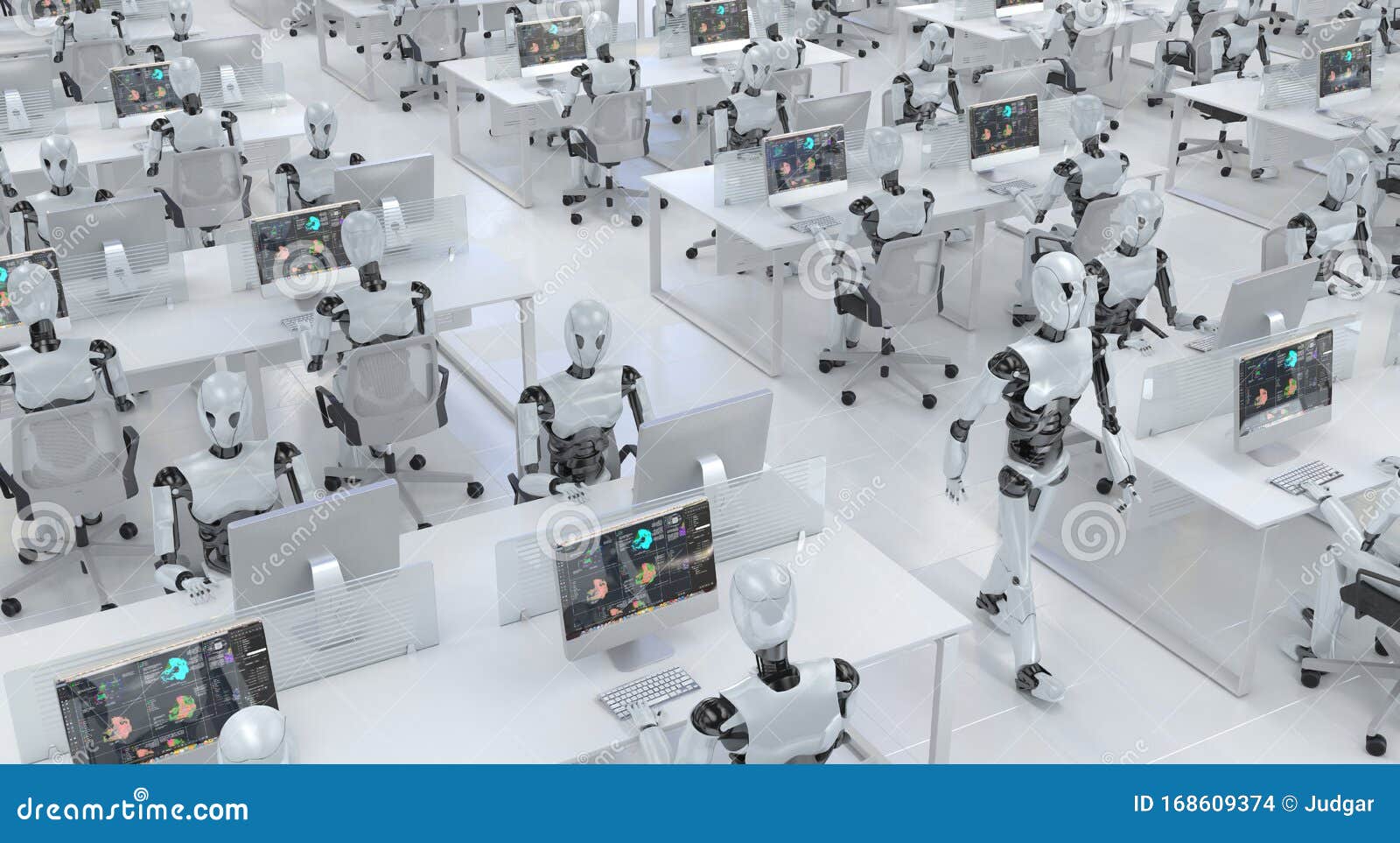 Many Identical Clone Of Mini Smart Robots On Table. Generative AI Stock ...