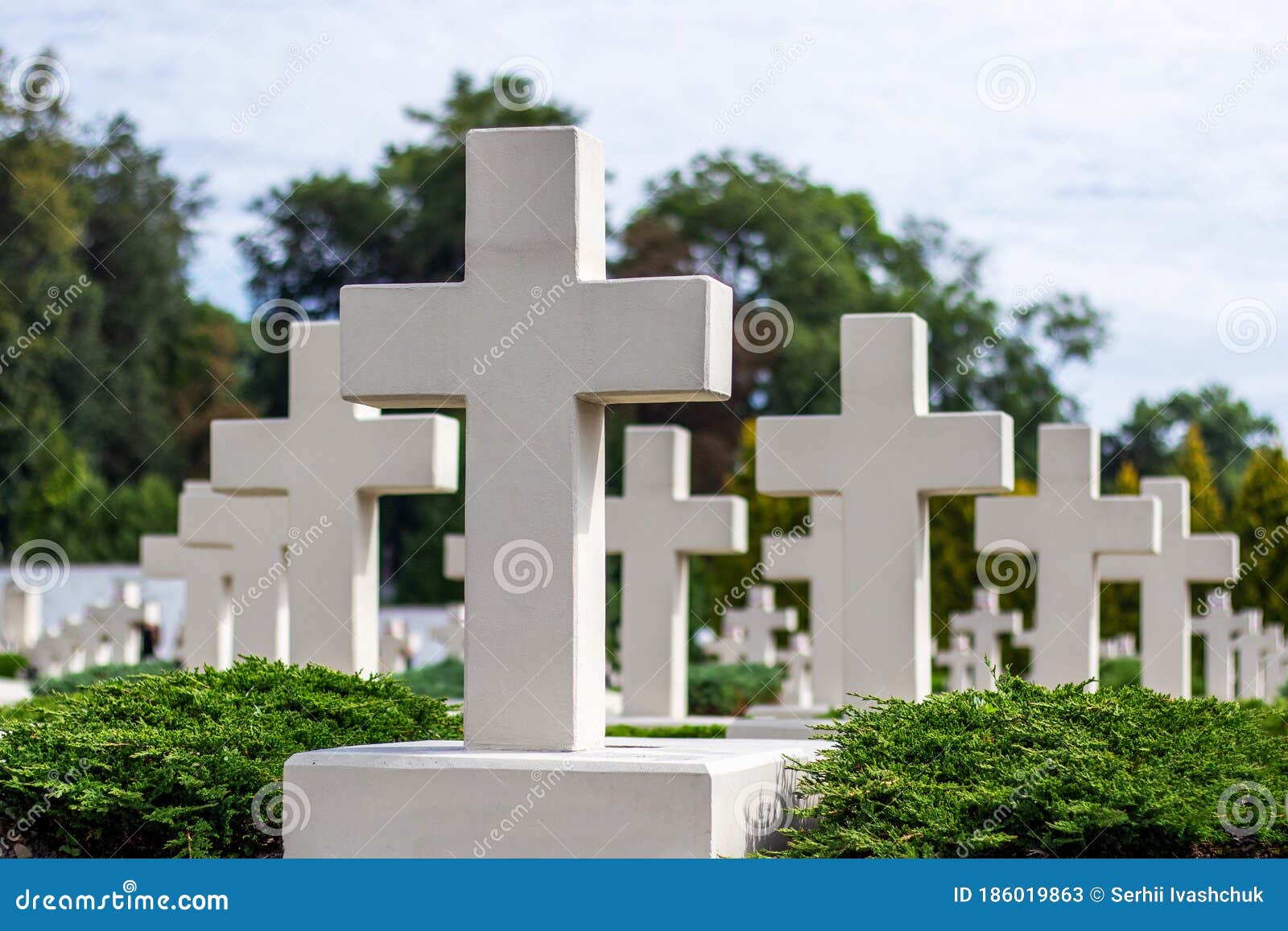 Many Identical White Crosses on Cemetery Stock Image - Image of lwasup3 ...