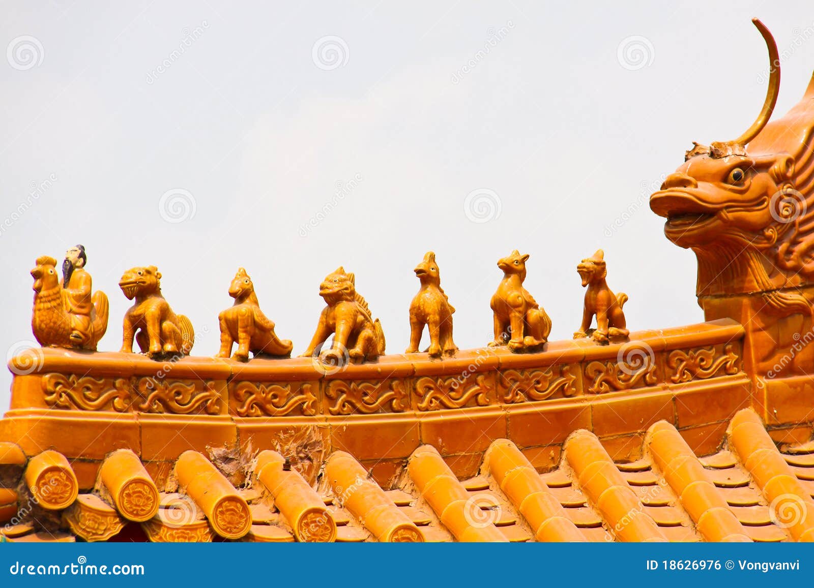 Many Imaginary Animals at Temple Roof Stock Photo - Image of exterior ...