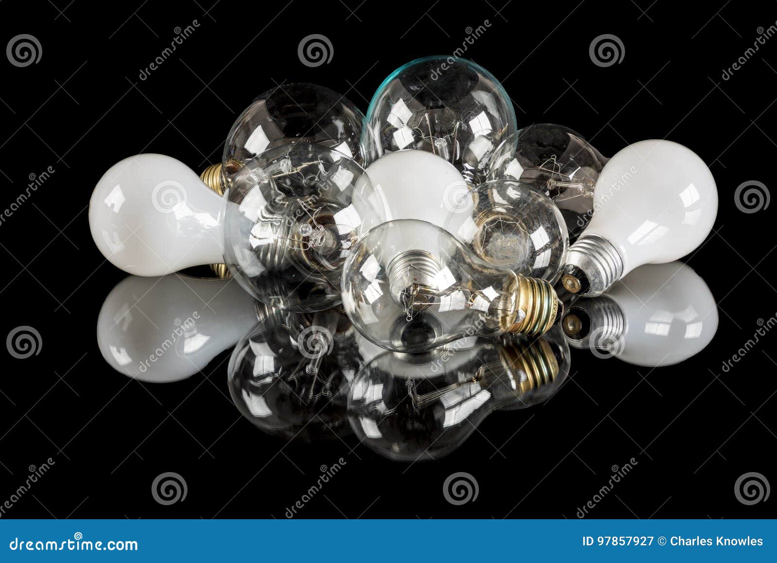 Many Incandescent Light Bulbs of Different Types on a Table Stock Image ...