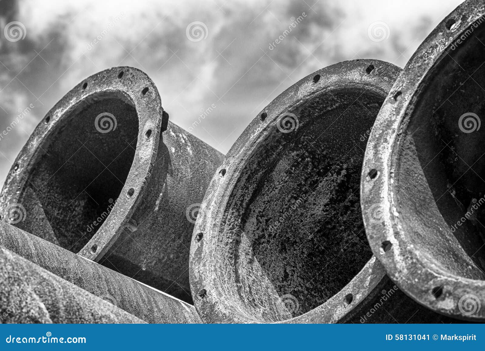 Many Industrial Old Rusty Steel Pipes on the Sky. Stock Image - Image ...