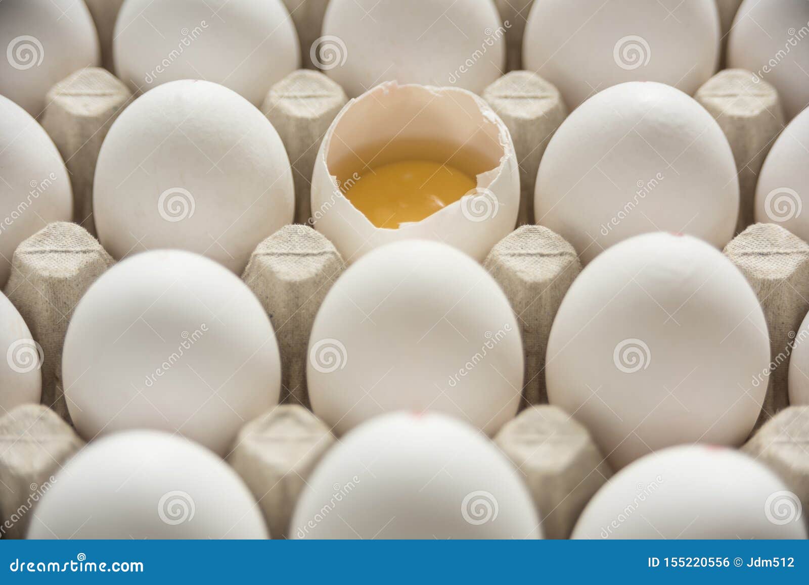 Many Intact Eggs and One Broken Egg Shell with Visible Egg Yolk ...