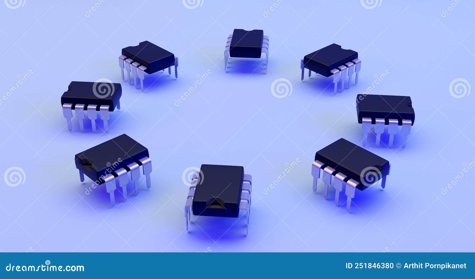 Many Integrated Circuit Chips or IC on White Background, 3D ...