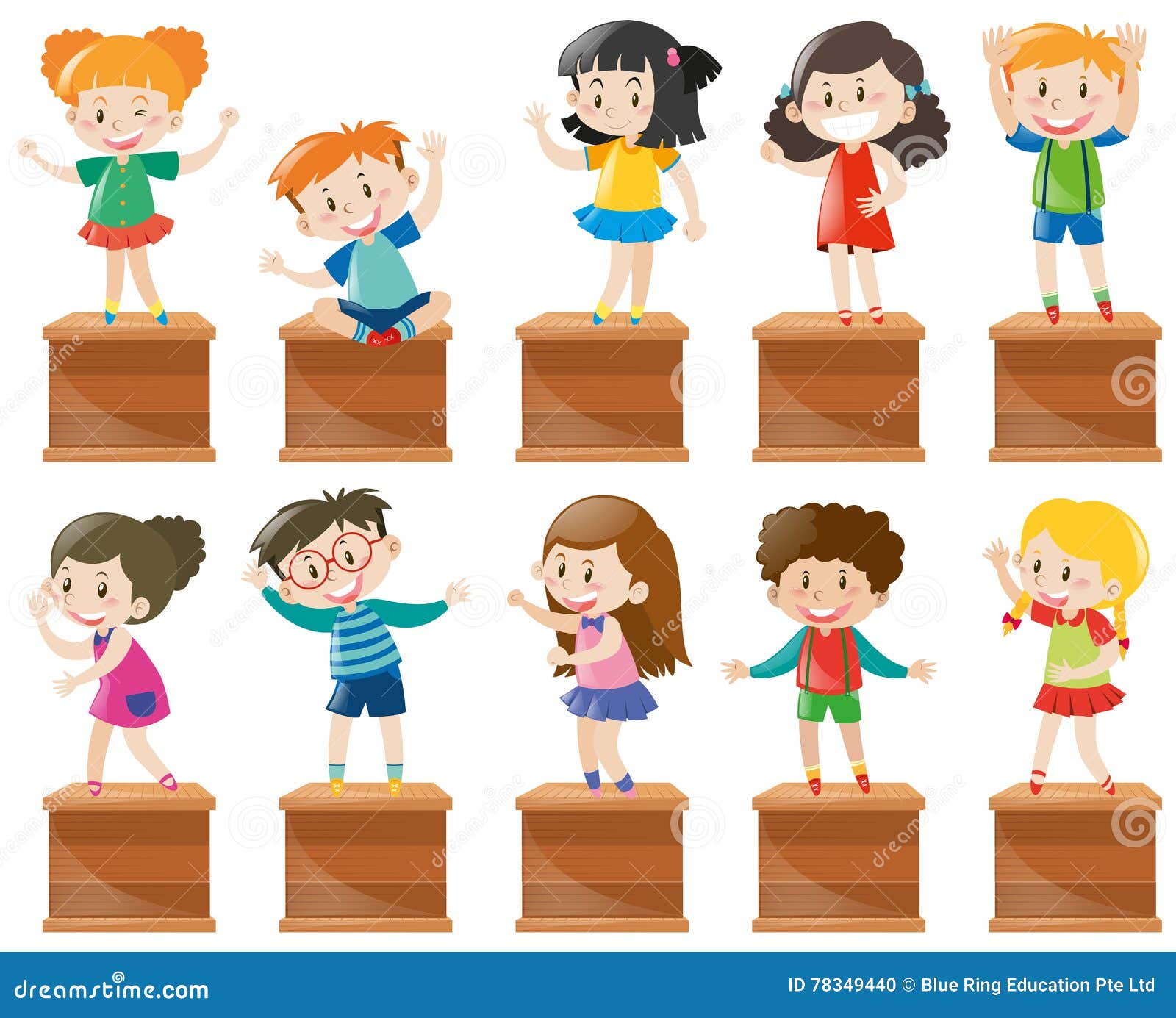 Many Kids Stand and Sit on Box Stock Vector - Illustration of pals ...