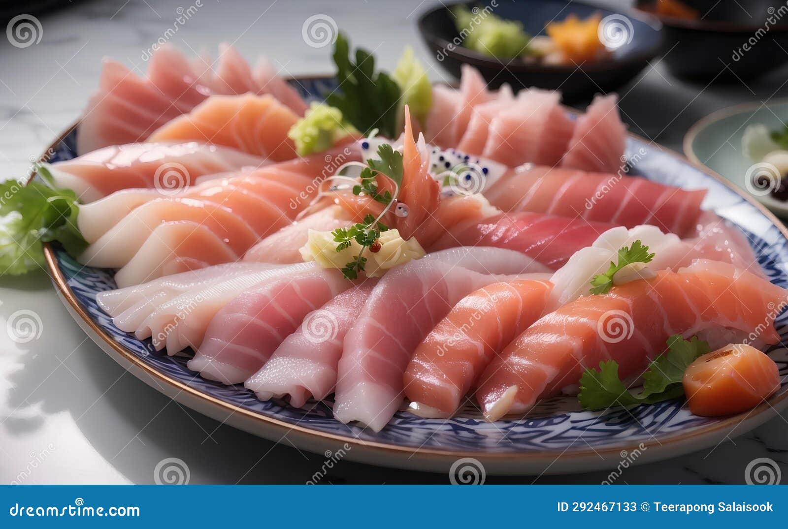 Many Kind of Japanese Sashimi on Ceramic Plate Stock Illustration ...