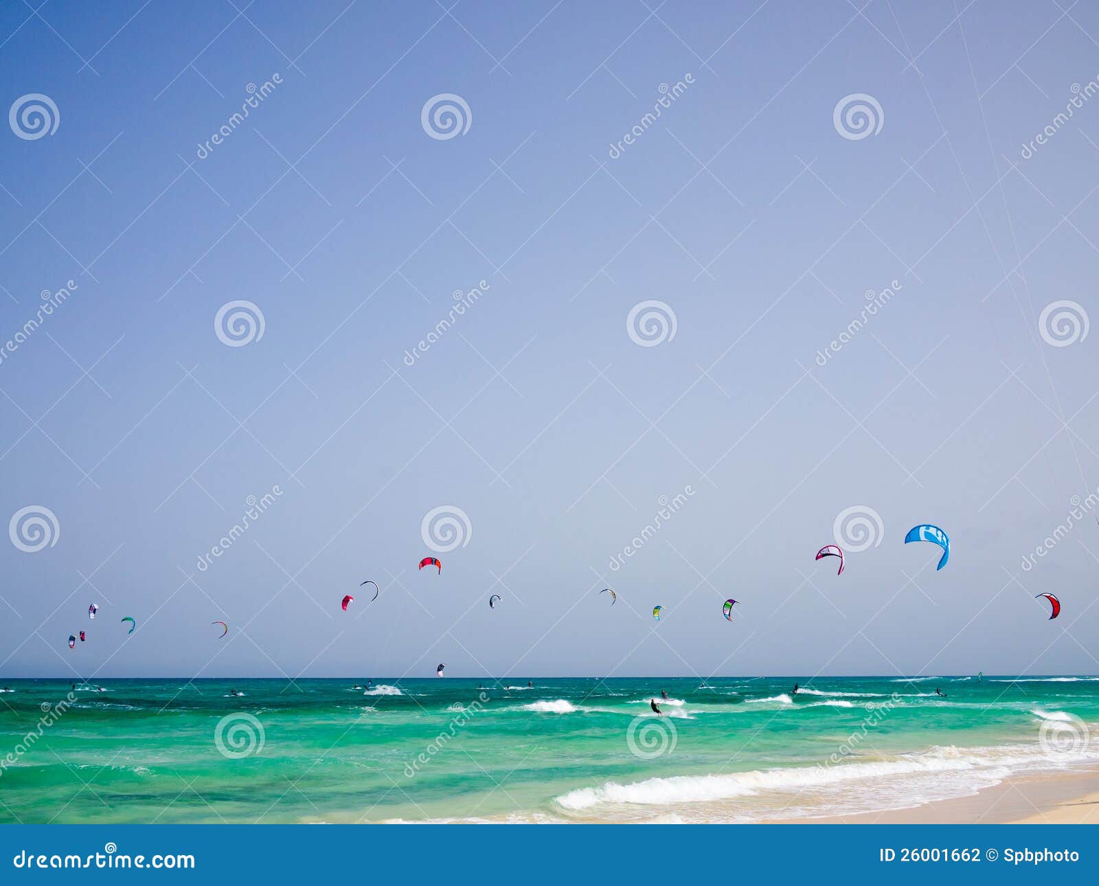 Many Kites Over Green Ocean Waves Stock Photo - Image of surfing ...