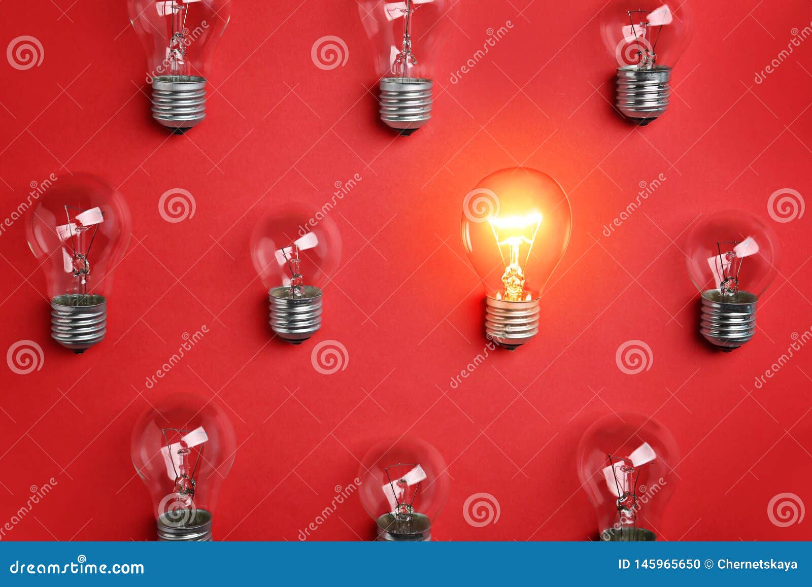 Many Lamp Bulbs on Color Background. Symbol of Idea and Solution Stock ...