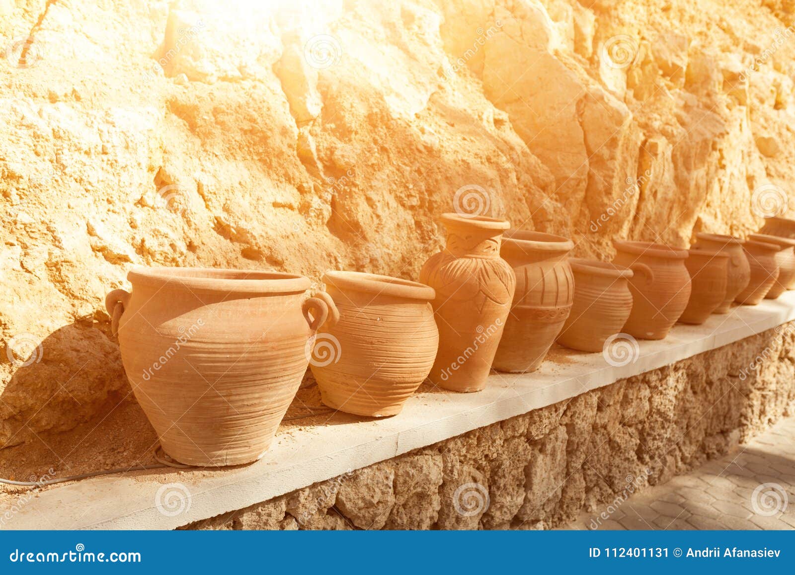 Many Large Clay Pots Standing in a Row Stock Image - Image of object ...
