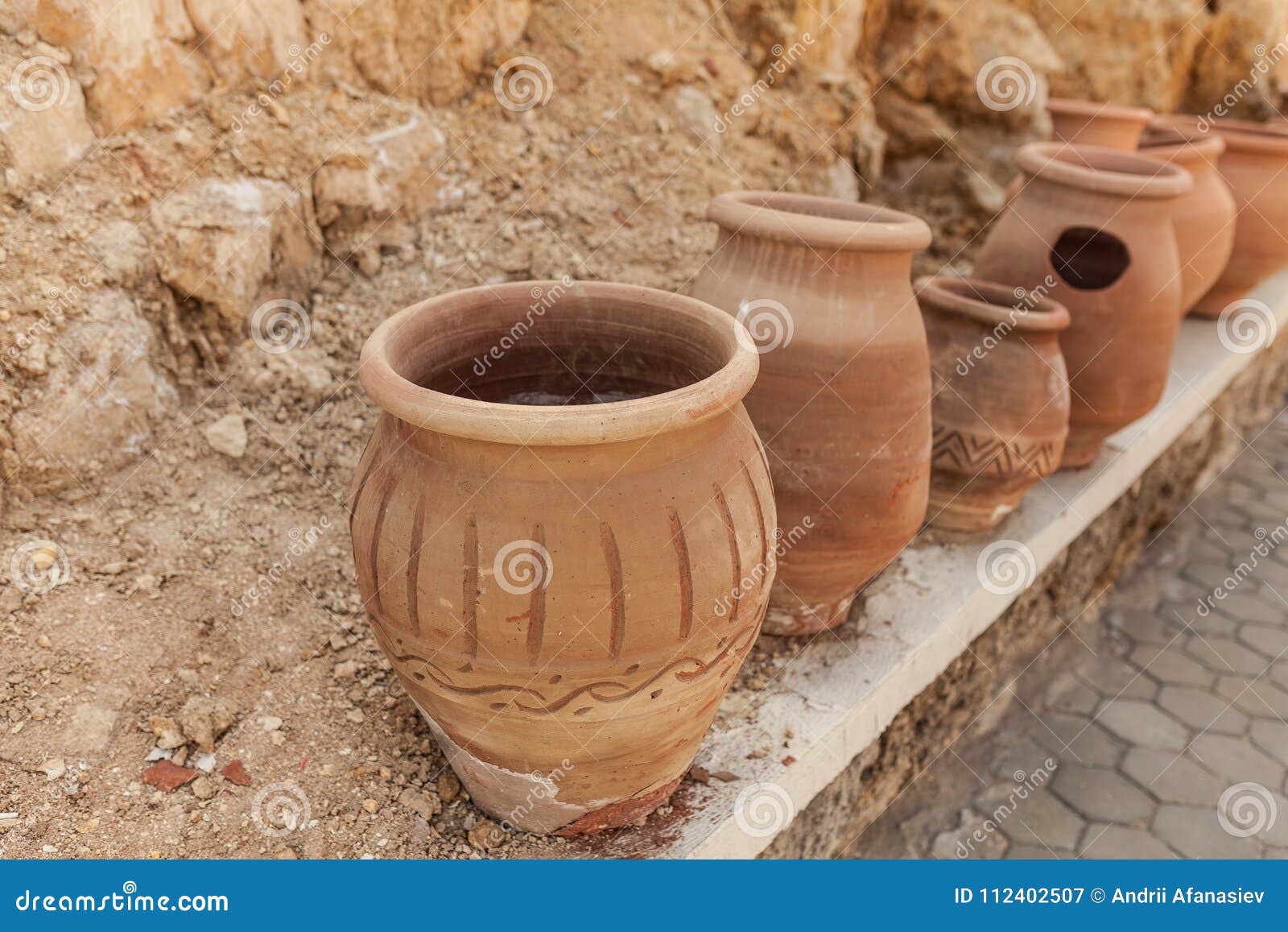 Many Large Clay Pots Standing in a Row Stock Image - Image of crafts ...