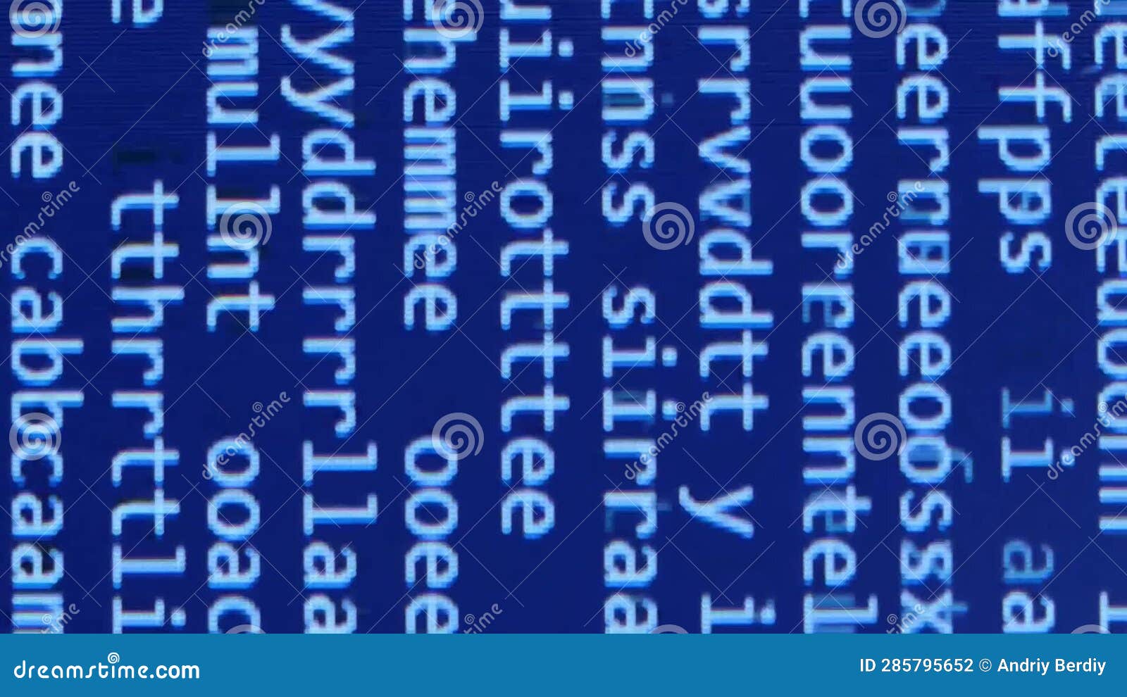 Many Letters, Numbers and Symbols on the Computer Screen. Vertical ...