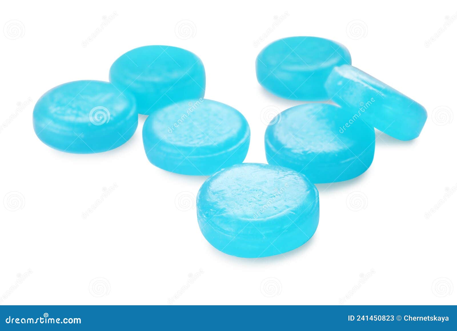 Many Light Blue Cough Drops on White Background Stock Image - Image of ...