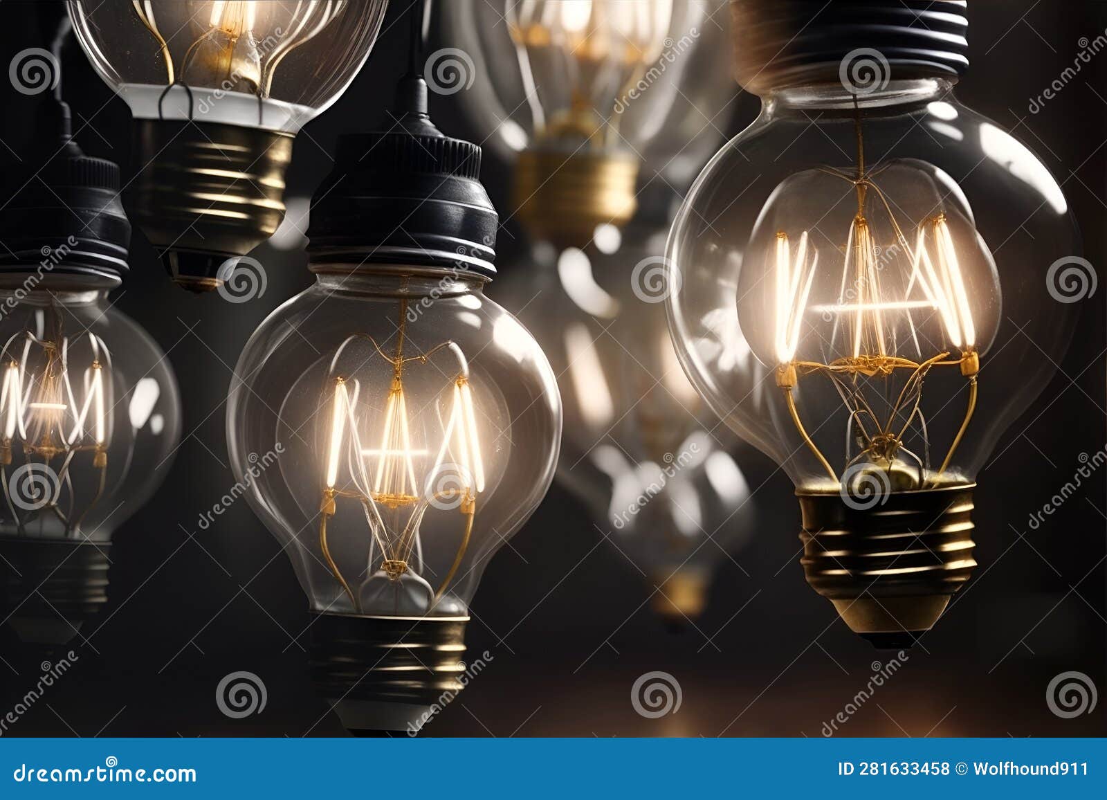 Many Light Bulbs Turning on. Shallow Depth of View. Generative AI Stock ...