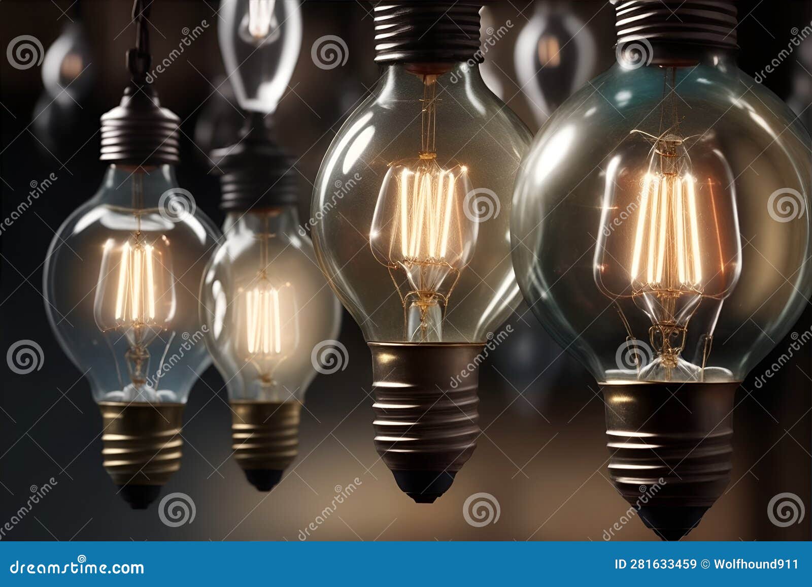 Many Light Bulbs Turning on. Shallow Depth of View. Generative AI Stock ...