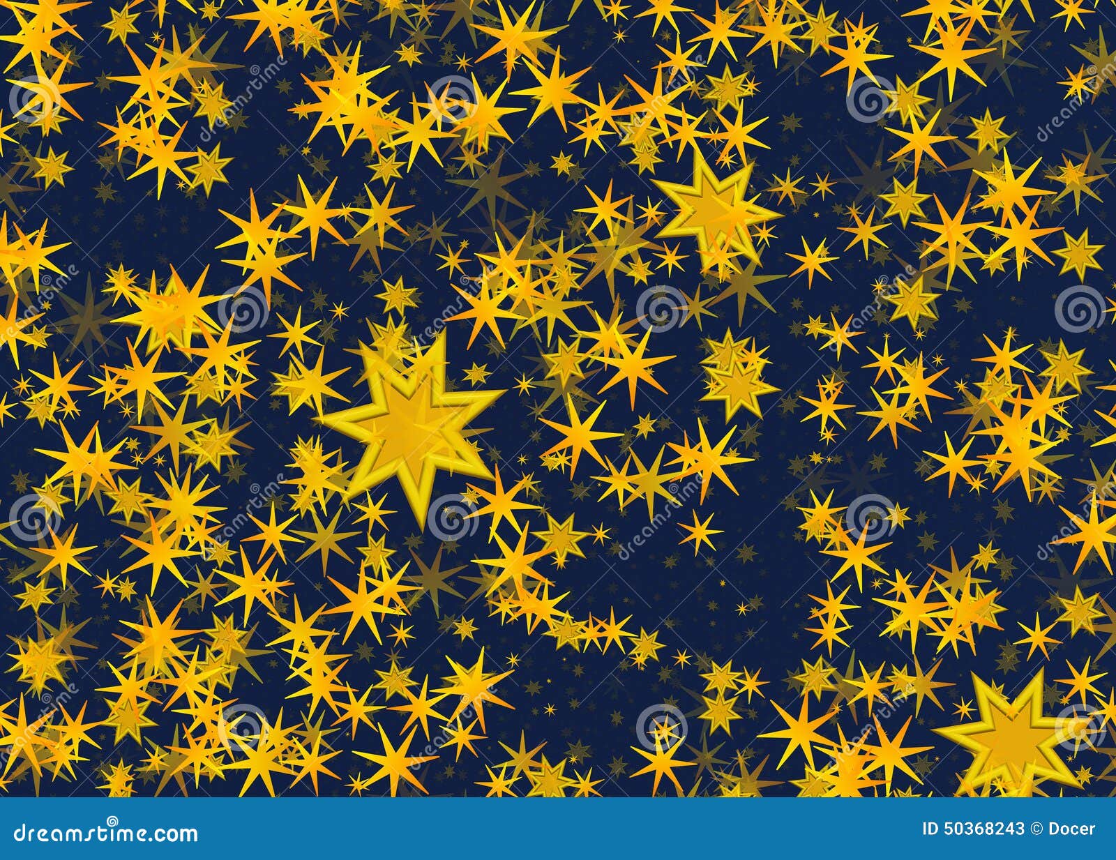 Many Light Yellow Flying Stars on a Blue Backgrounds Stock Illustration ...