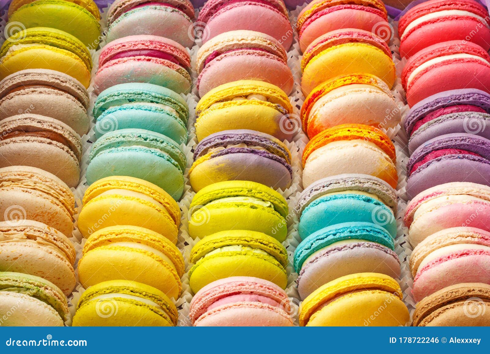 Many Macaroon Cookies with Different Tastes in a Box Stock Photo ...