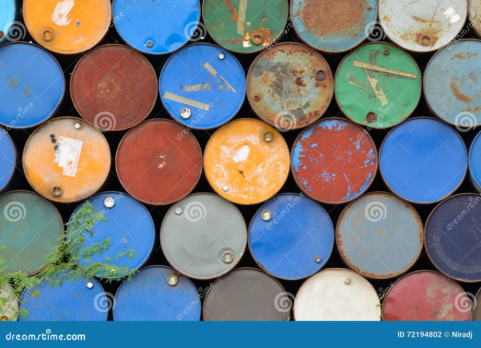 Many metal barrels. stock photo. Image of front, colorful - 72194802