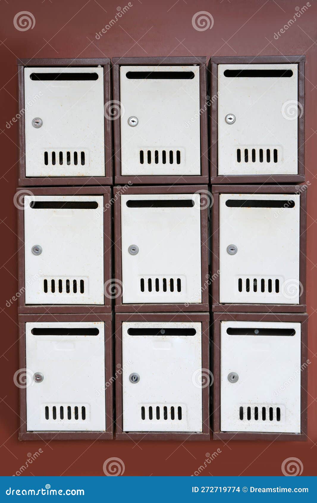 Many Metal Letter Boxes on Brown Wall Stock Photo - Image of background ...