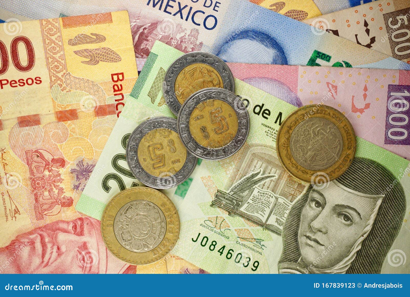 Ten Mexican Pesos Coin On A Pile Of Mexican Coins Stock Image ...