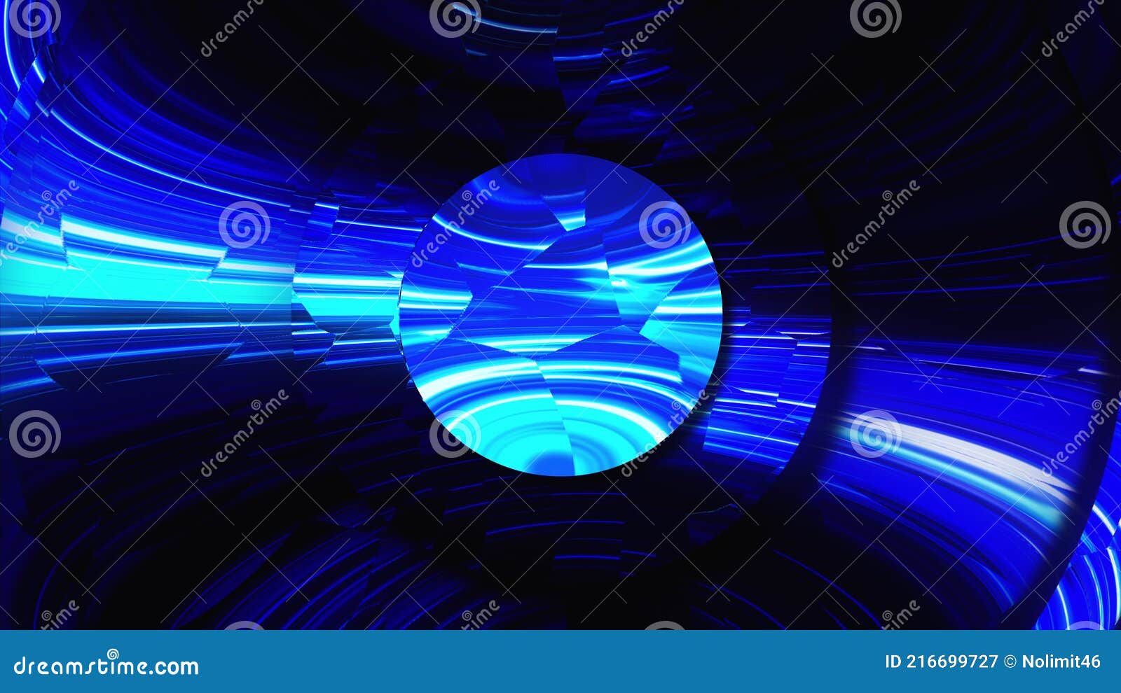 Many Mirror Magic Circles Shimmer in Neon Light. Abstract Computer ...