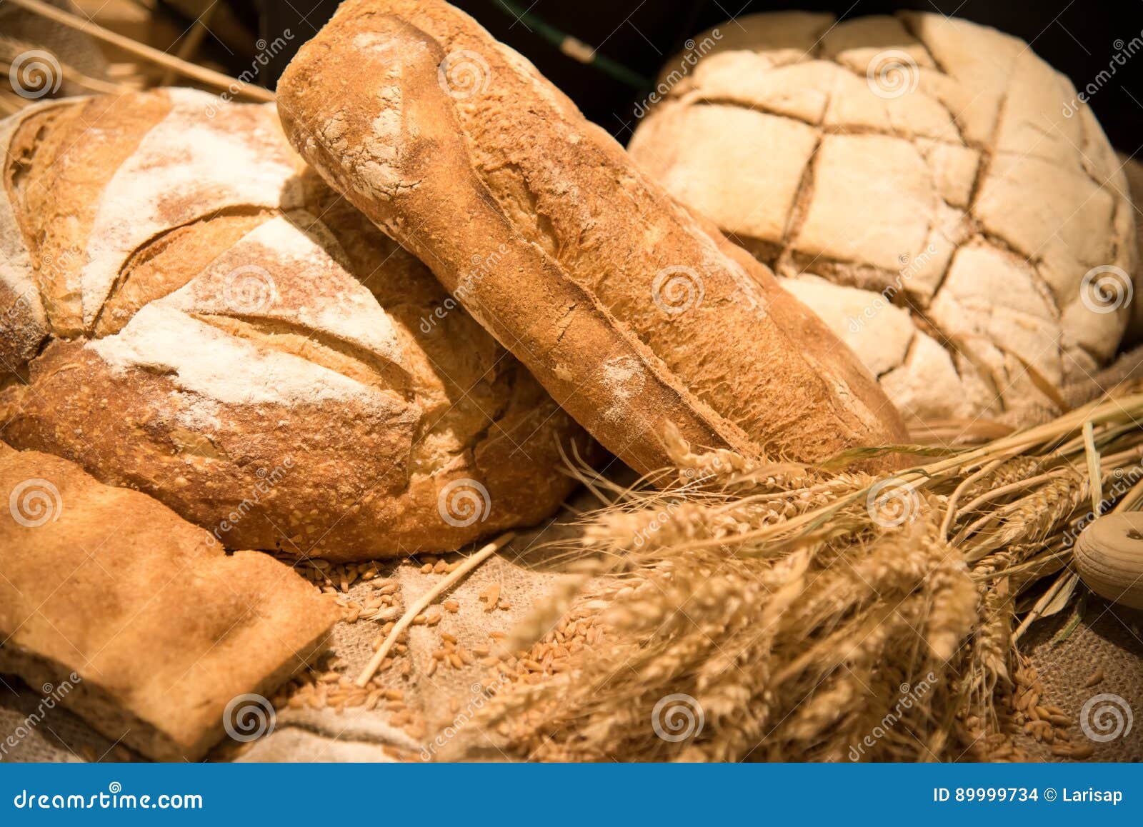 Many mixed breads . stock photo. Image of background - 89999734