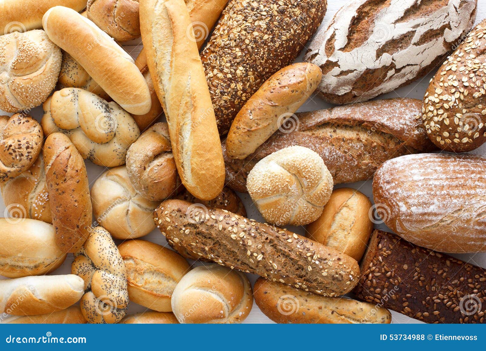 Many Mixed Breads and Rolls. Stock Photo - Image of baguette, angle ...