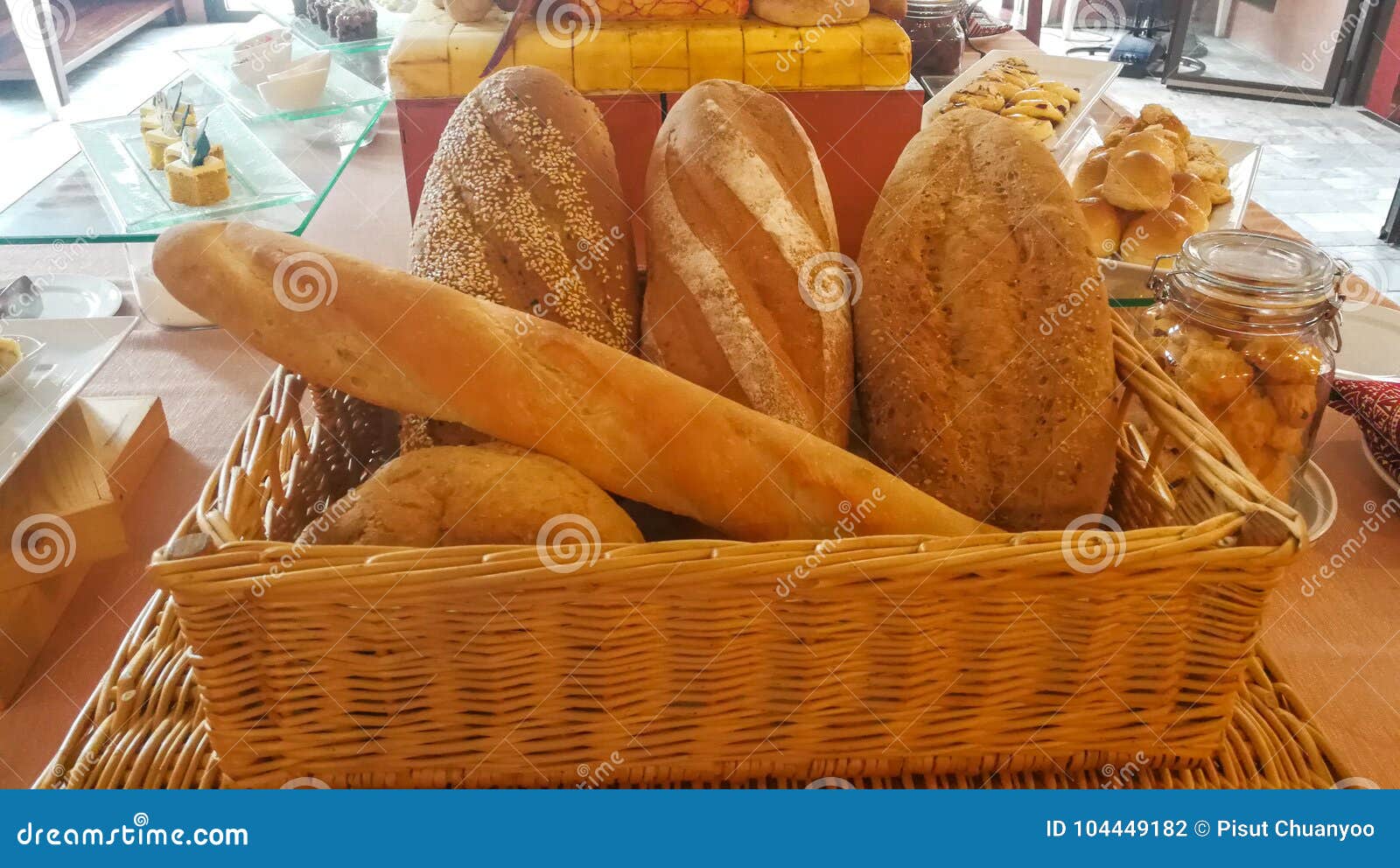 Many Mixed Breads and Rolls Shot from Above. Stock Photo - Image of ...