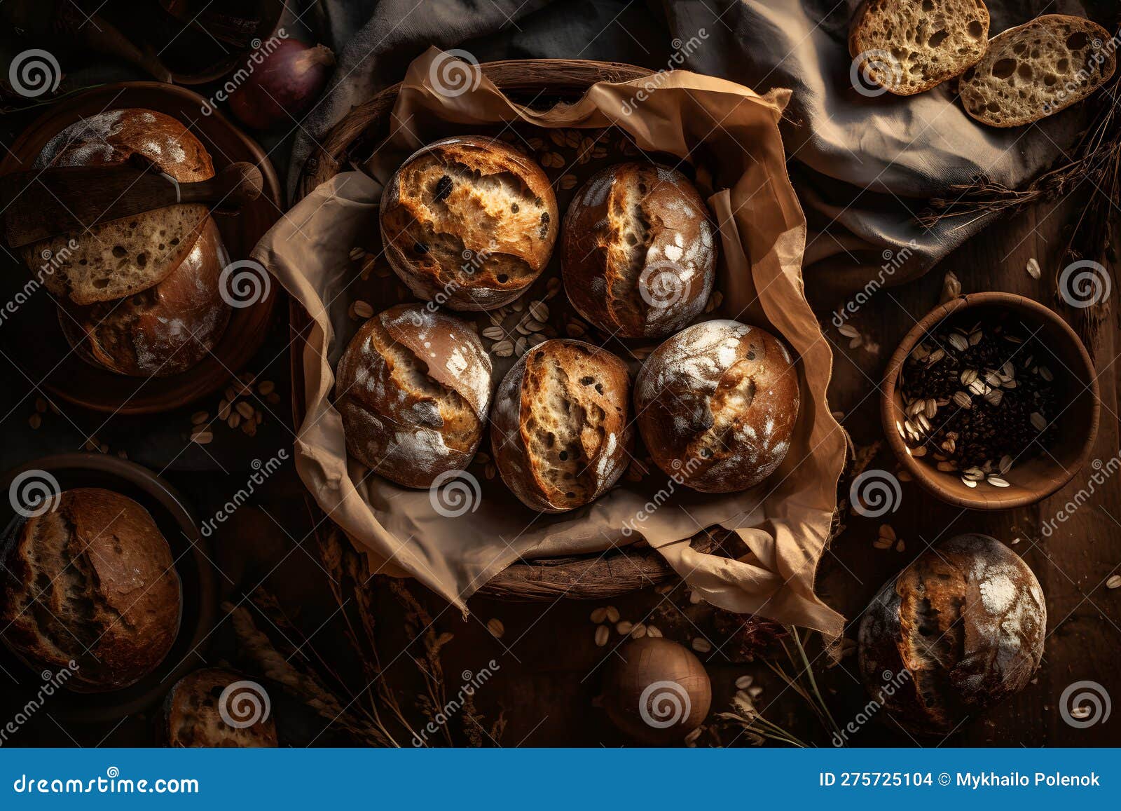 Many Mixed Breads and Rolls Shot from Above. Neural Network AI ...