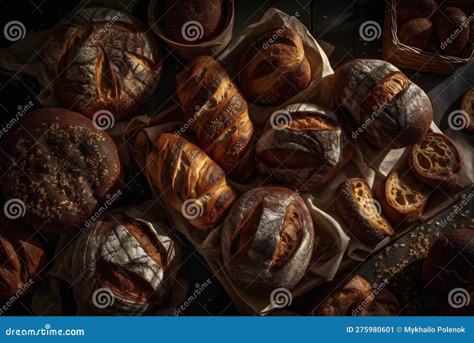 Many Mixed Breads and Rolls Shot from Above. Neural Network AI ...