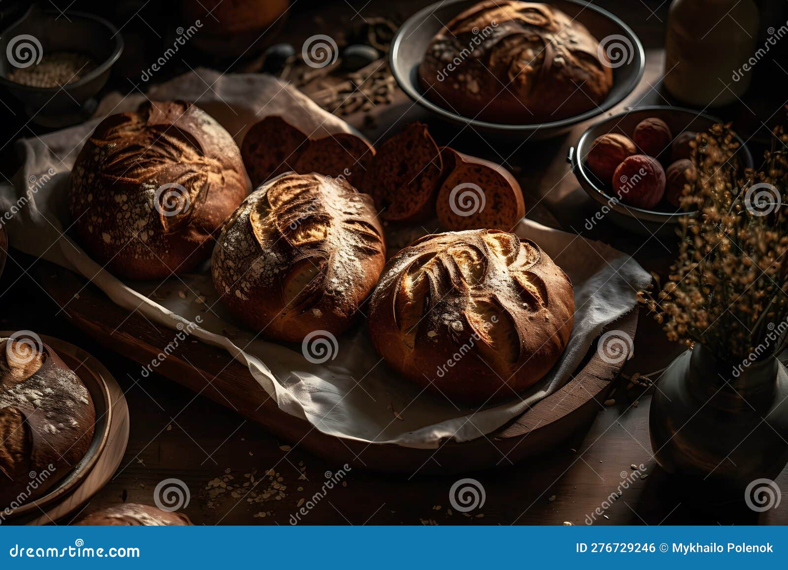 Many Mixed Breads and Rolls Shot from Above. Neural Network AI ...