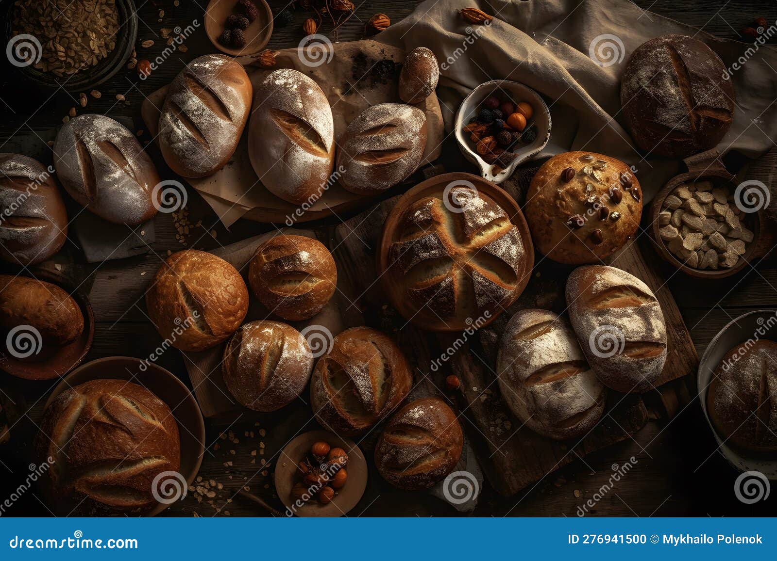 Many Mixed Breads and Rolls Shot from Above. Neural Network AI ...