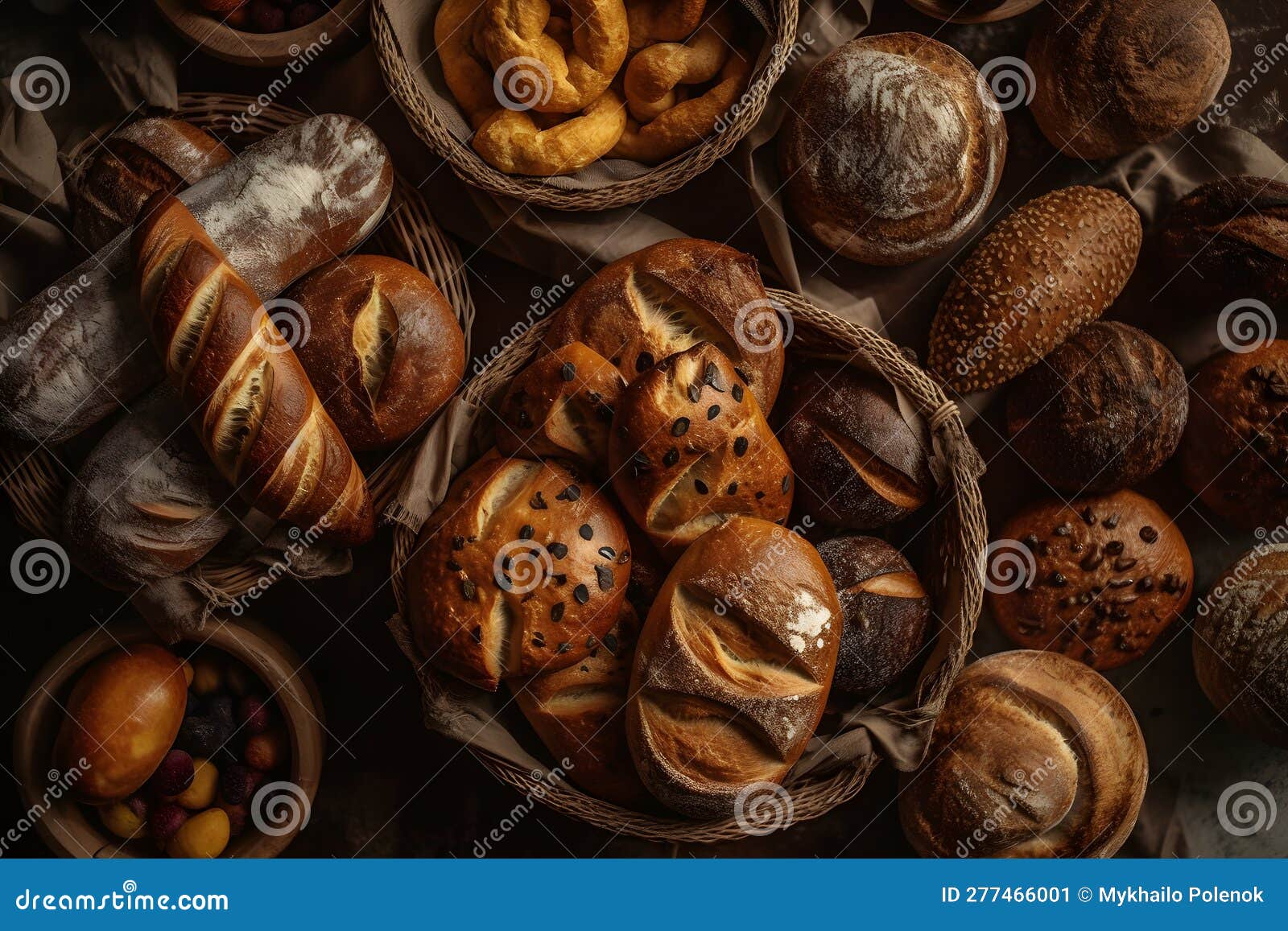 Many Mixed Breads and Rolls Shot from Above. Neural Network AI ...