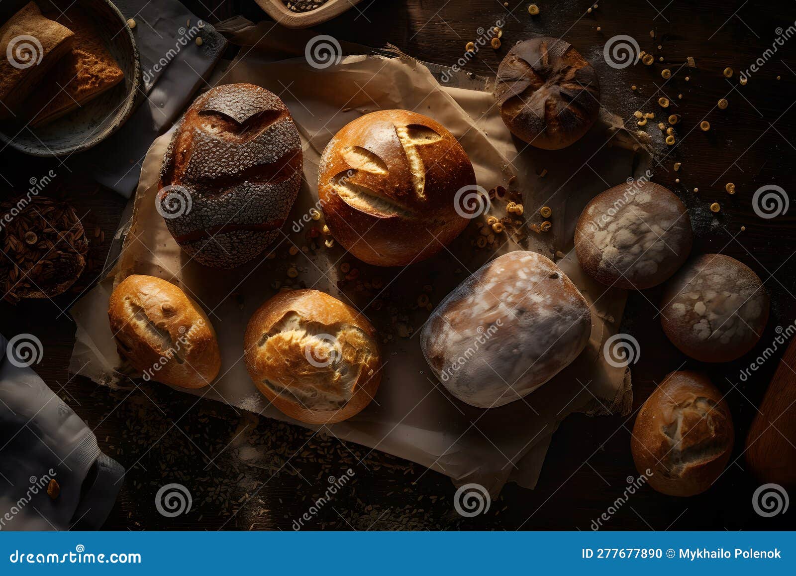 Many Mixed Breads and Rolls Shot from Above. Neural Network AI ...