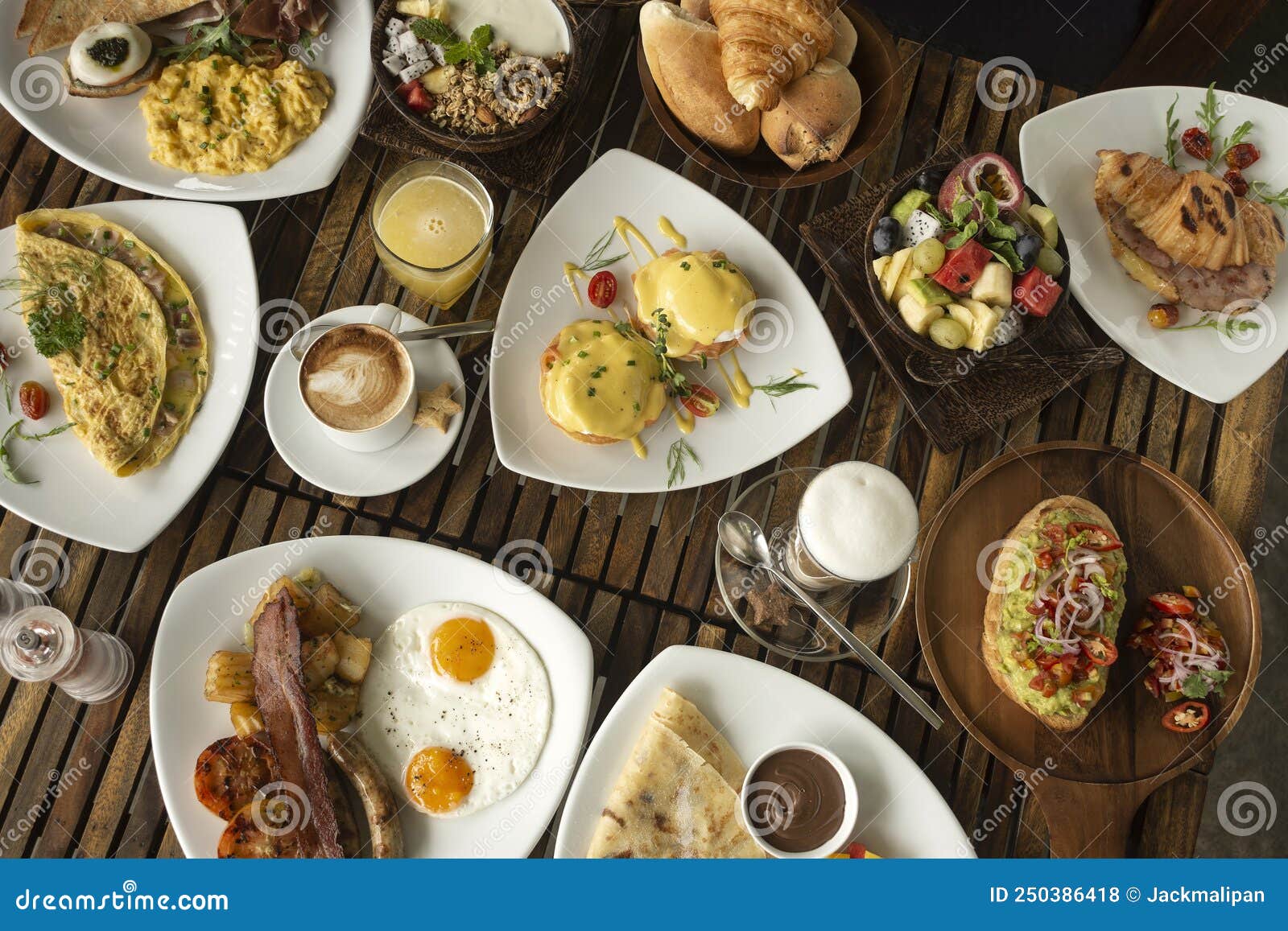 Mixed Western Breakfast Food Items on Cafe Table Stock Photo - Image of ...