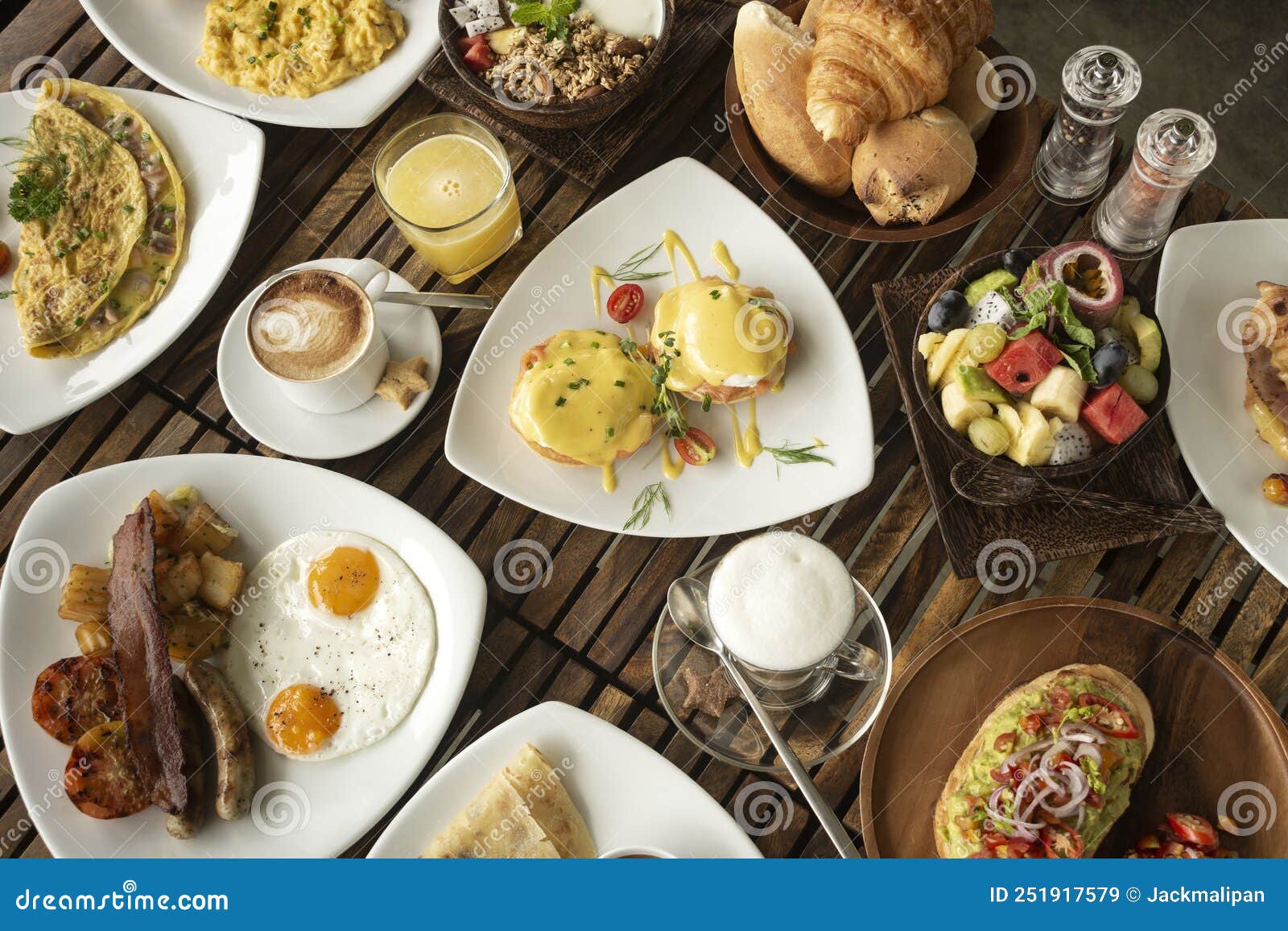 Many Mixed Western Breakfast Food Items on Cafe Table Stock Image ...