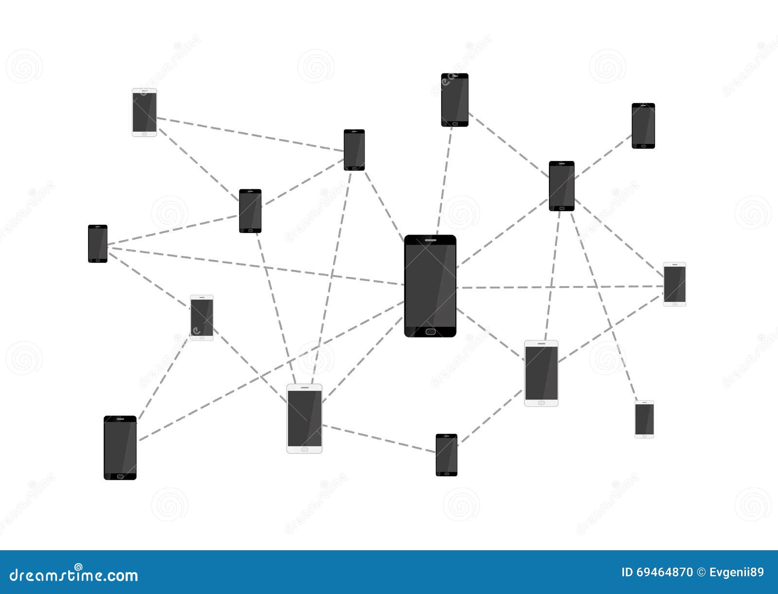 Many Mobile Phones Connected in Network on White Stock Vector ...